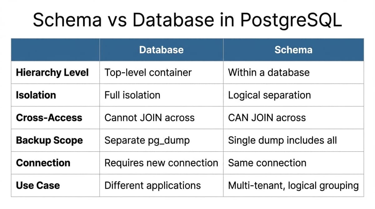 Schema vs Database in PostgreSQL: What's the Difference? - When to Use ...